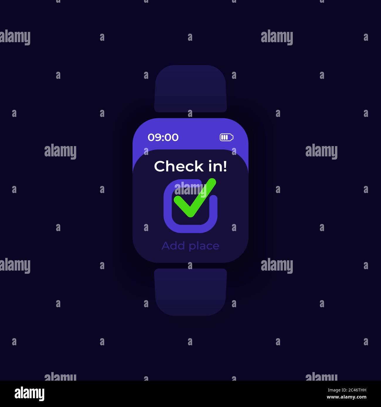 Quick check in application smartwatch interface vector template Stock ...