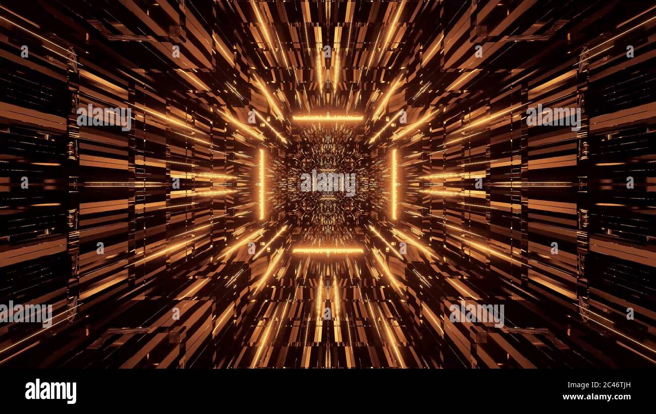 3D illustration of yellow futuristic sci-fi techno lights- cool ...