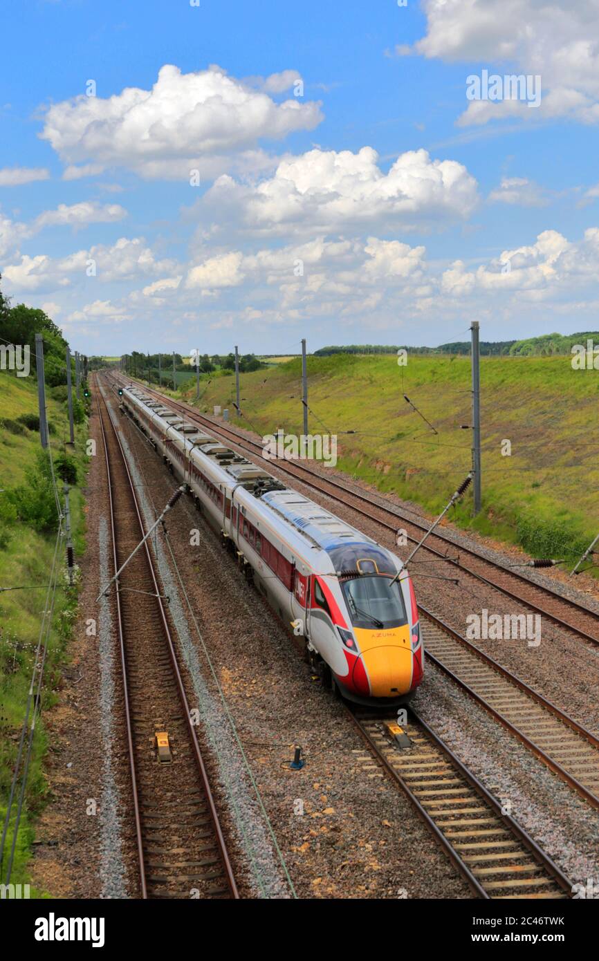 LNER Azuma train, Class 800, East Coast Main Line Railway, Newark on Trent, Nottinghamshire ...