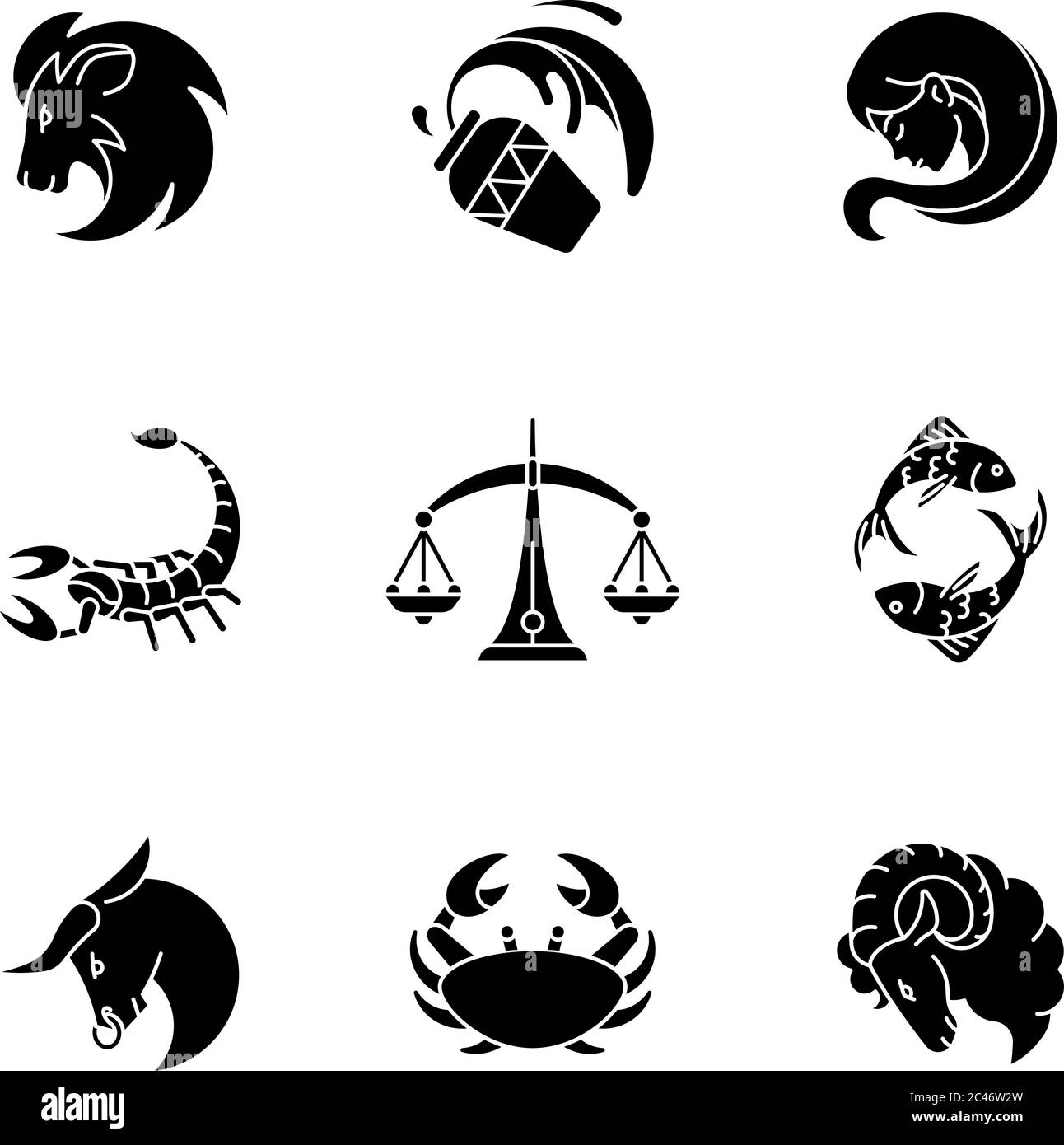 Astrology signs black glyph icons set on white space Stock Vector Image ...