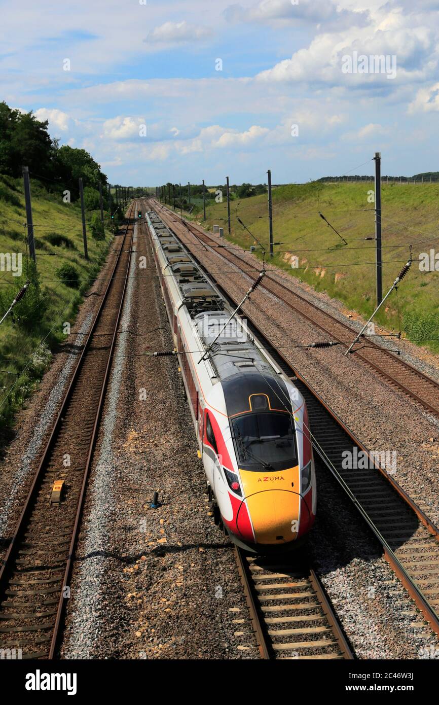 LNER Azuma train, Class 800, East Coast Main Line Railway, Newark on Trent, Nottinghamshire ...
