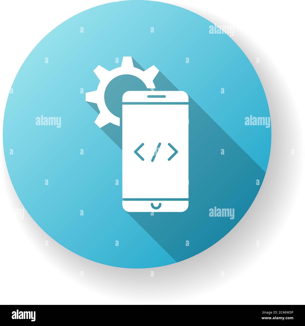 Mobile software development blue flat design long shadow glyph icon ...
