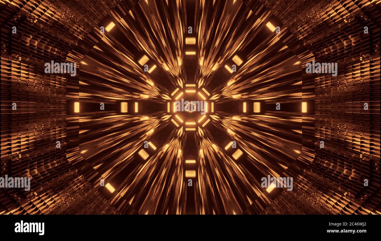 3D illustration of yellow futuristic sci-fi techno lights- cool ...