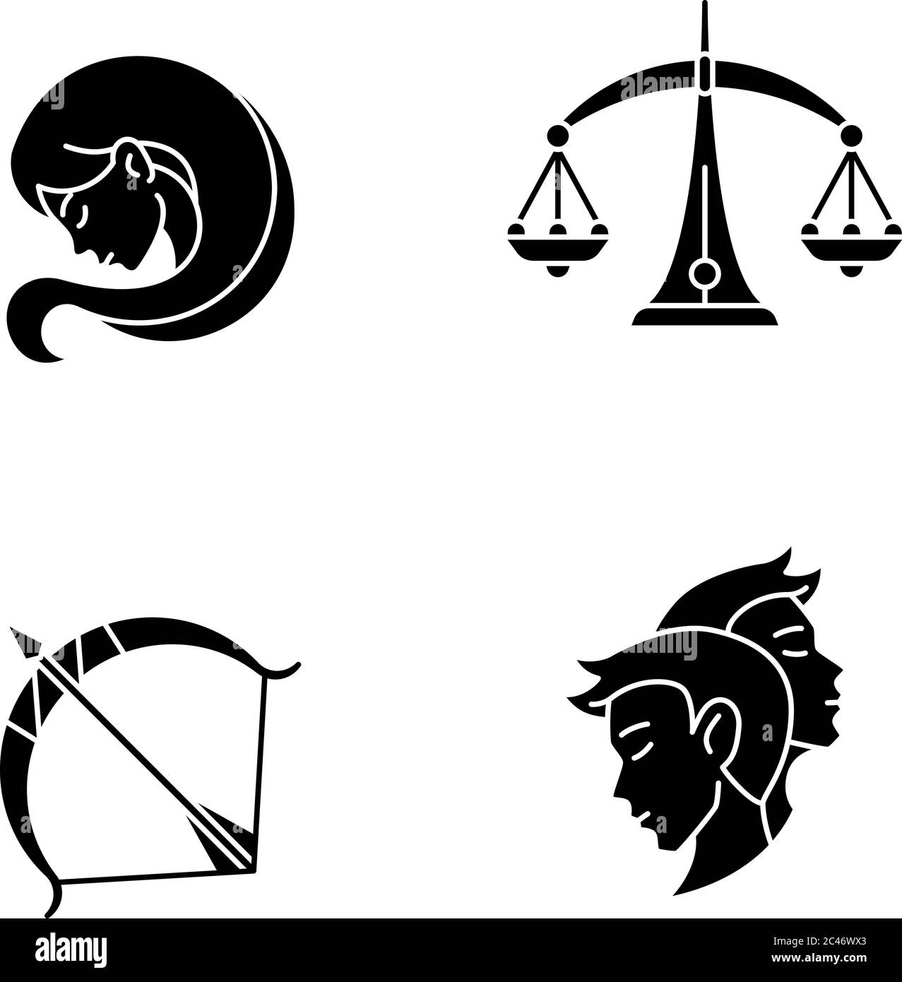 Birth signs black glyph icons set on white space Stock Vector Image ...