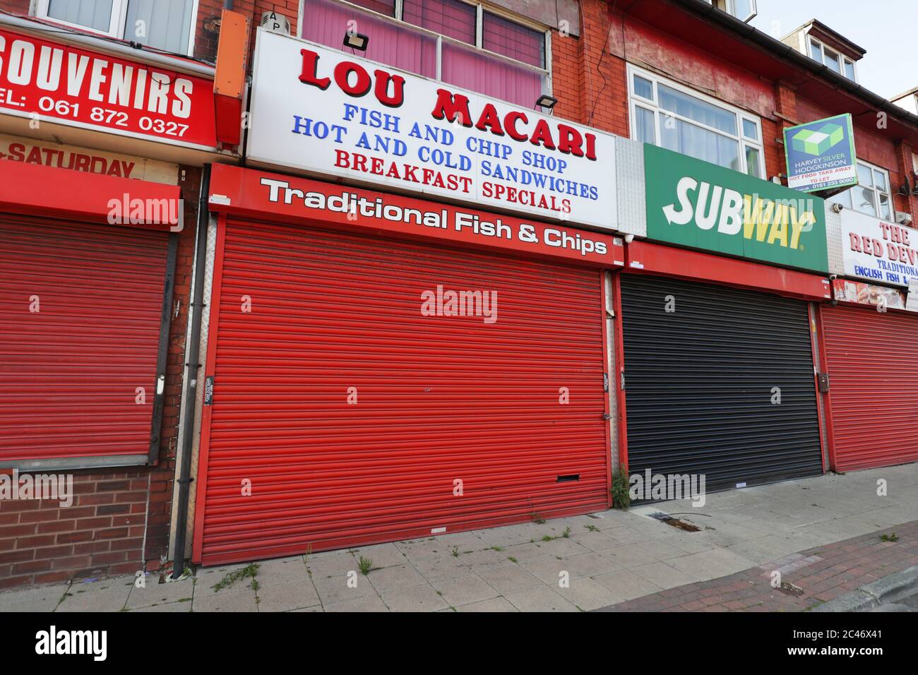 A general view of the closed Lou Macari fish and chip shop outside Old ...