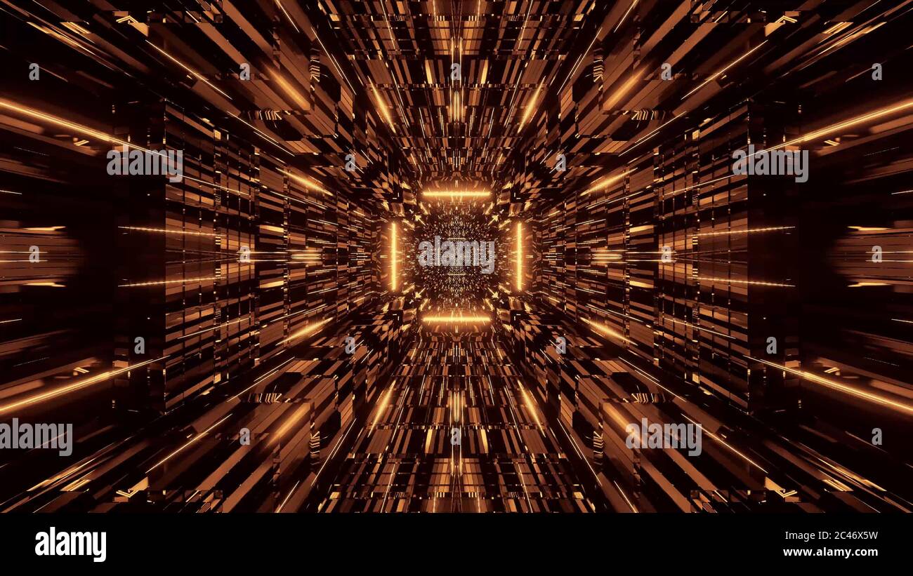 3D illustration of yellow futuristic sci-fi techno lights- cool ...