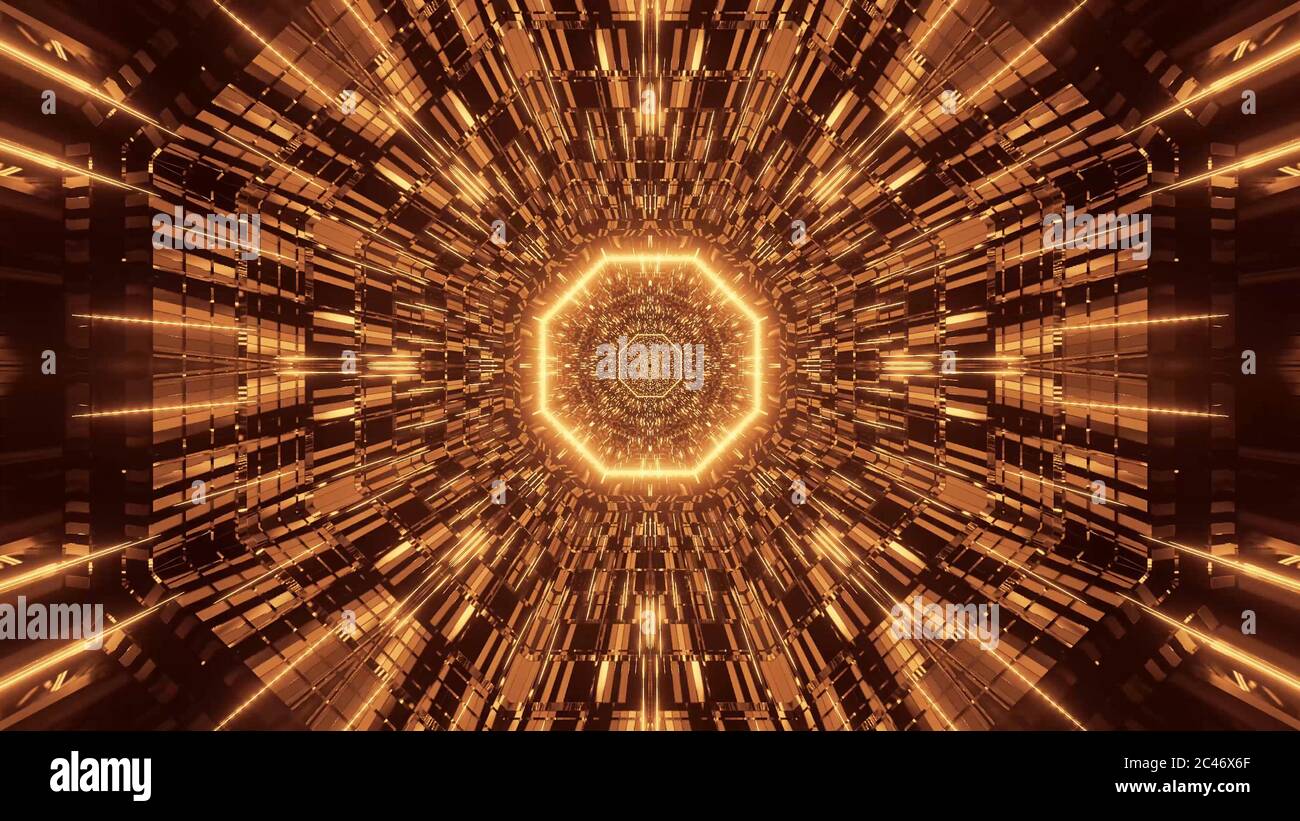 3D illustration of yellow futuristic sci-fi techno lights- cool ...