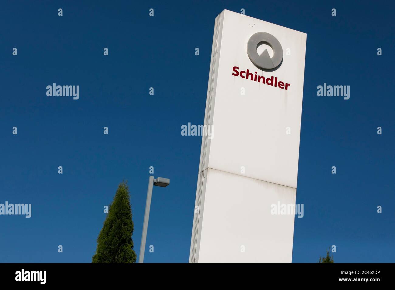 A logo sign outside of a facility occupied by Schindler Elevator Corporation in Hanover ...