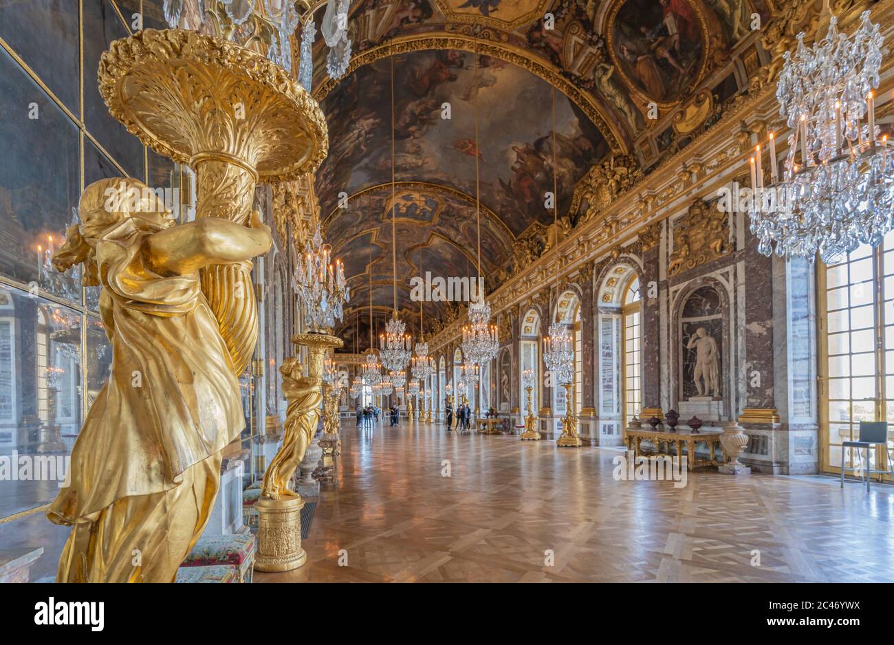 Versailles, France - 06 19 2020: The Hall of Mirrors inside the Castle ...