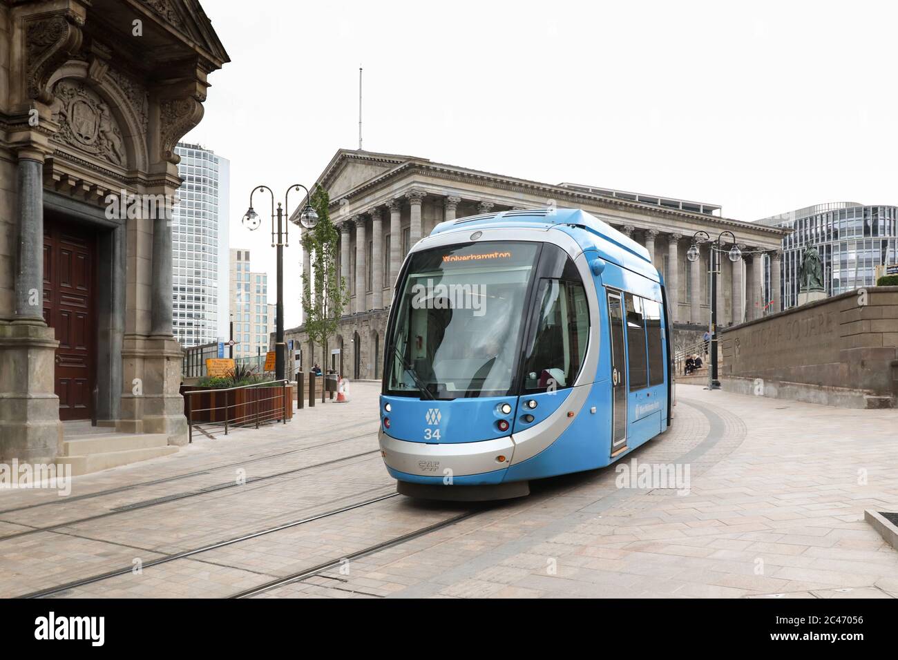 A metro tram passes through Victoria Square Birmingham after the line ...