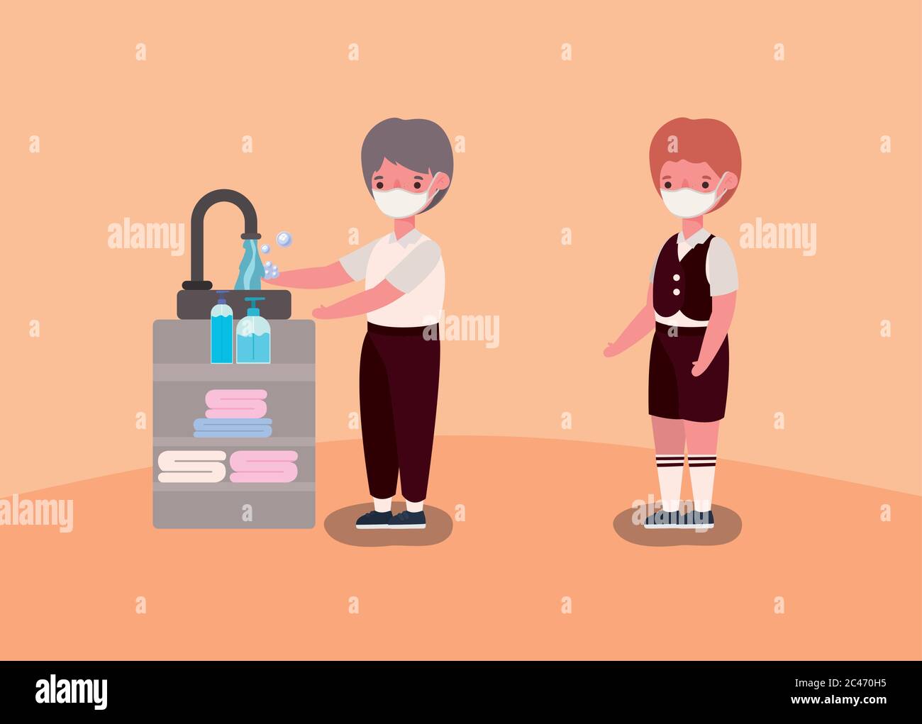 boys kids with medical masks washing hands design, Back to school and ...