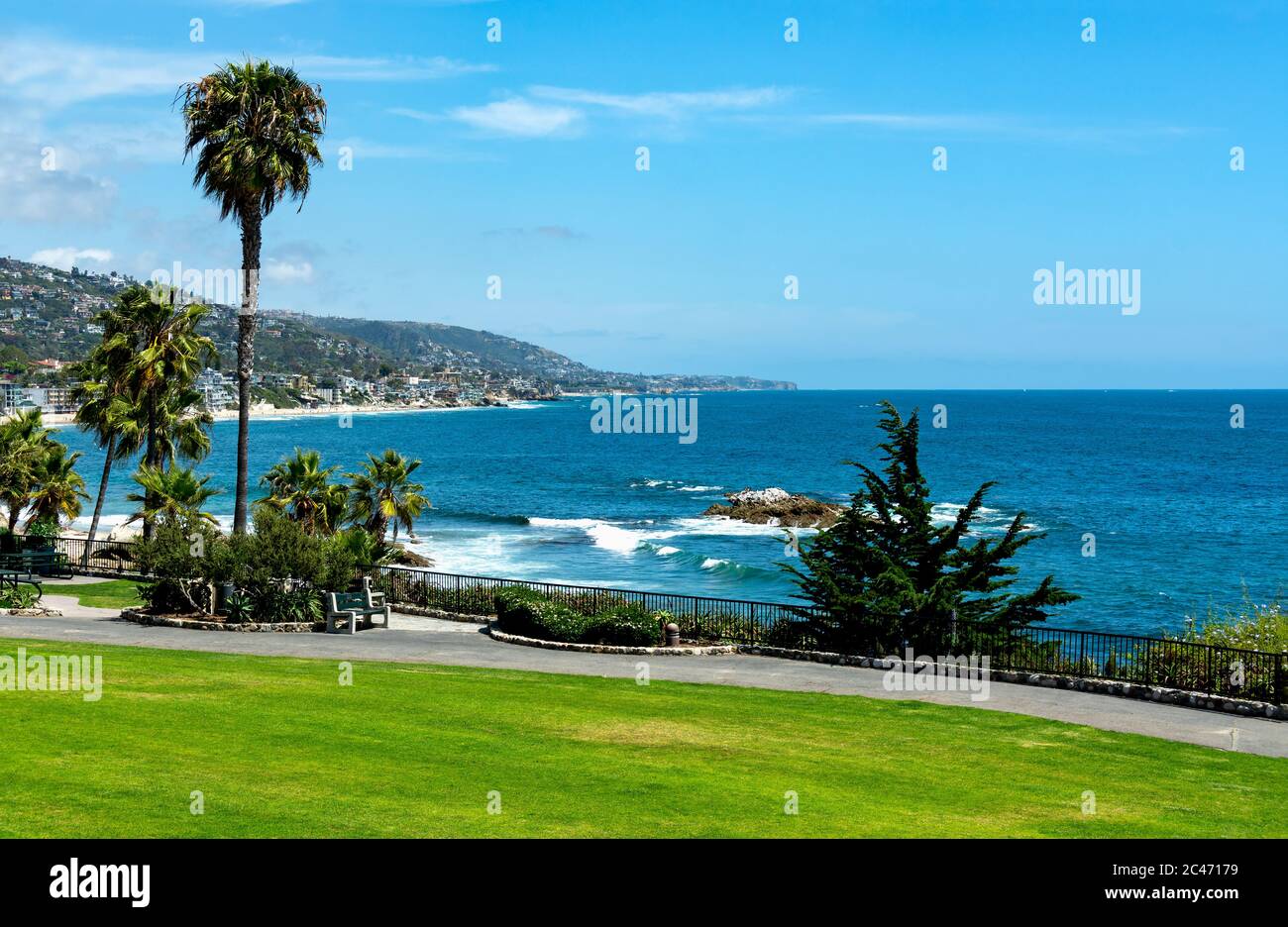 View of the Pacific Ocean and city views, taken from above, in Laguna ...
