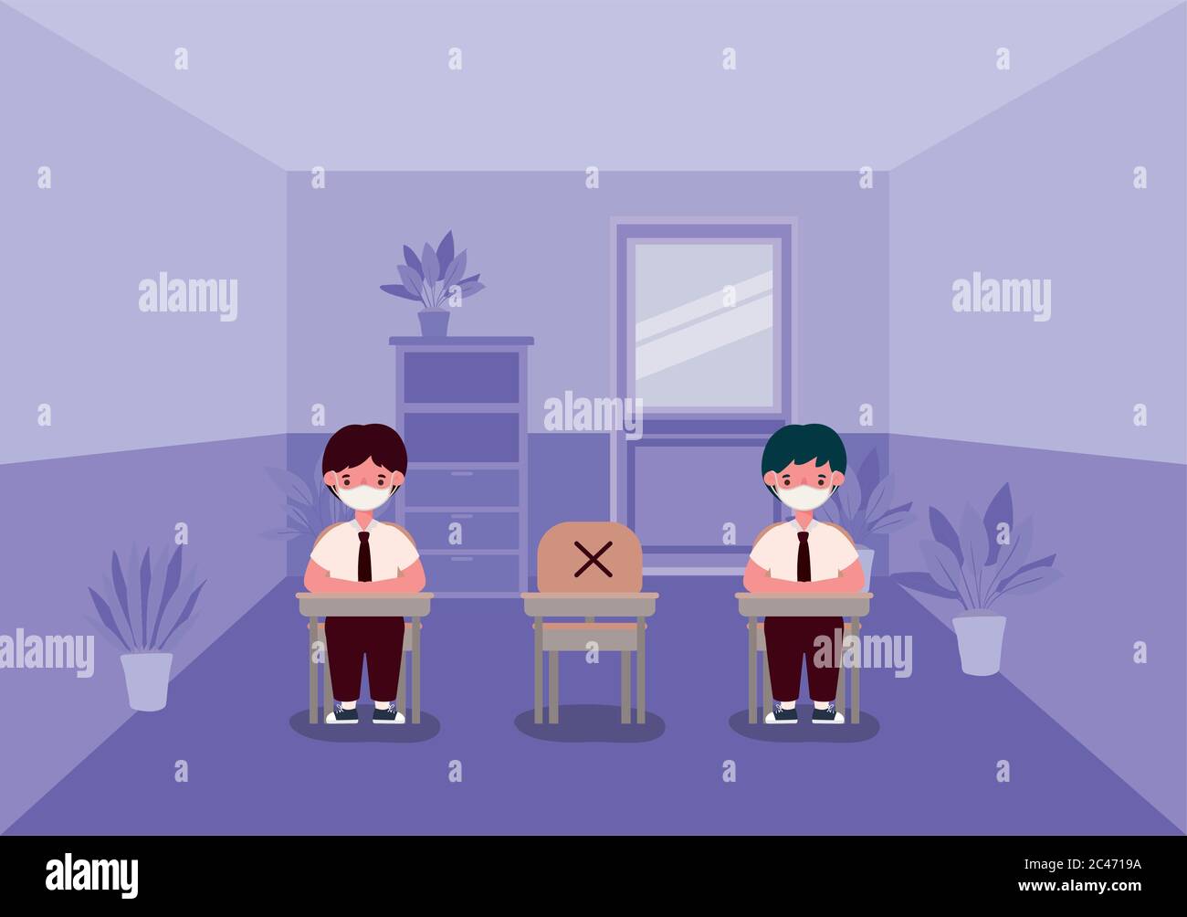 boys kids on desks with medical masks at classroom design, Back to ...