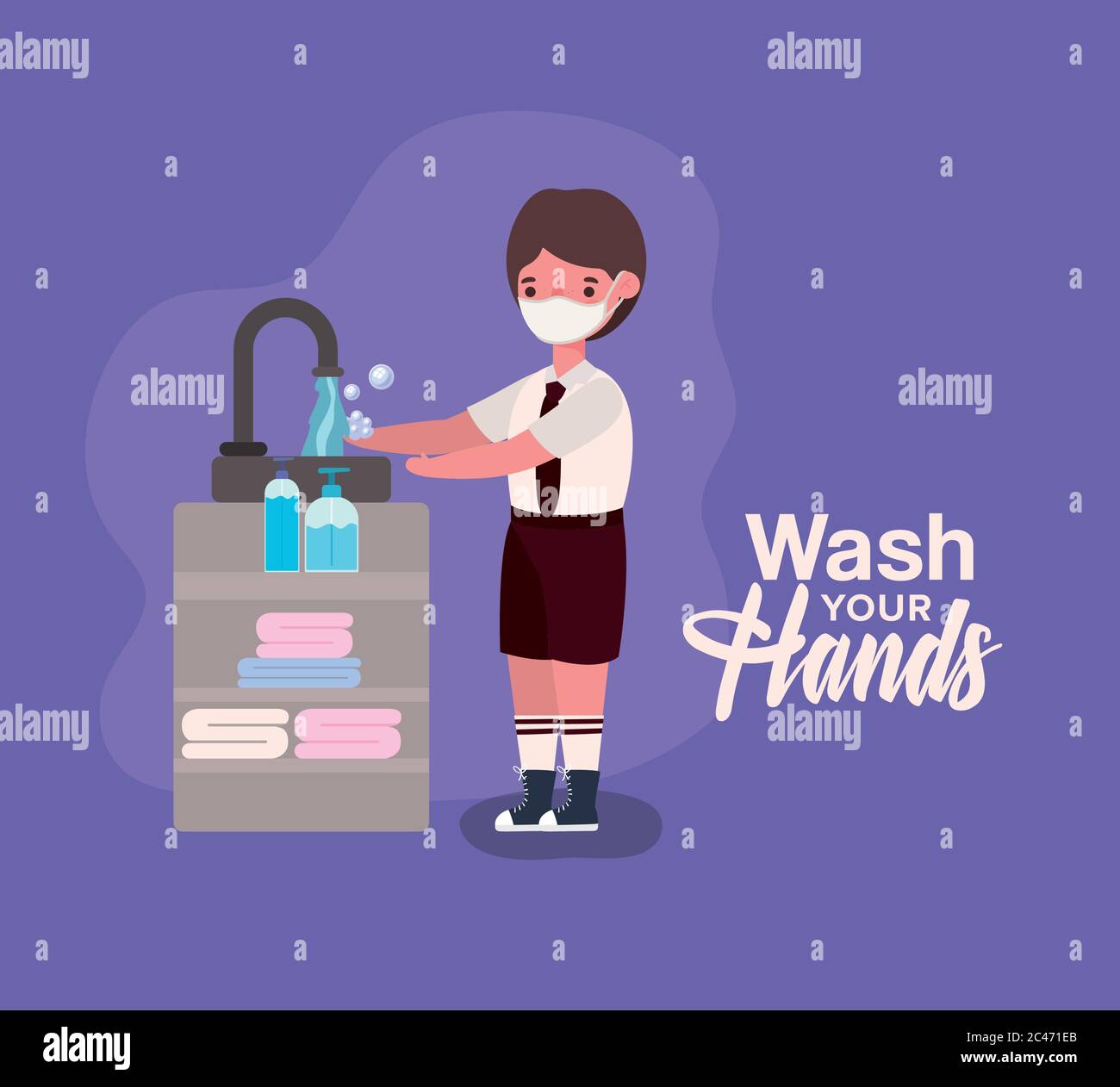 Boy kid with medical mask washing hands design, Back to school and ...