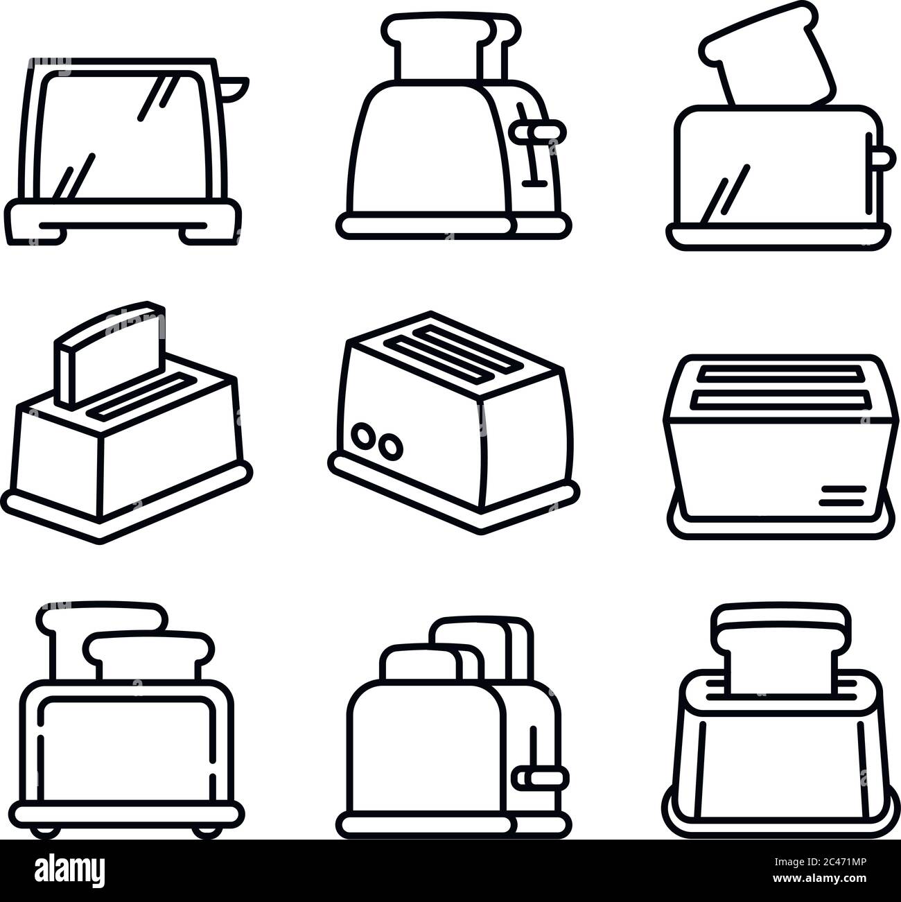 Toaster icons set. Outline set of toaster vector icons for web design ...
