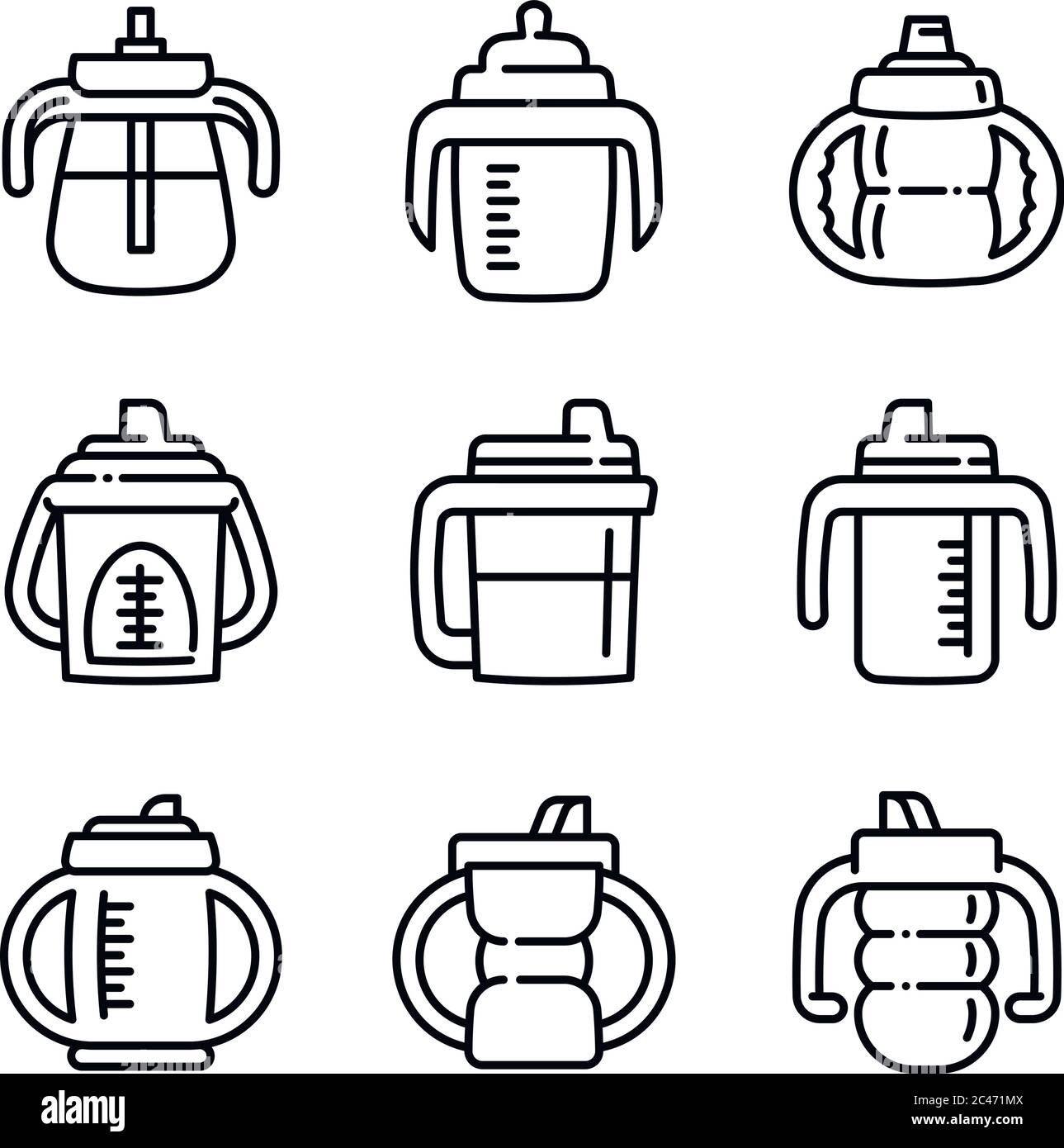 Sippy cup icons set. Outline set of sippy cup vector icons for web ...