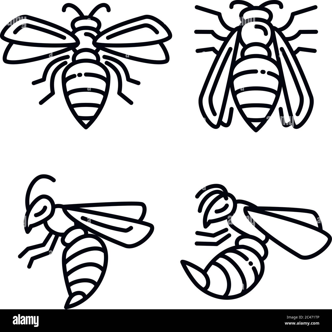 Wasp icons set. Outline set of wasp vector icons for web design ...