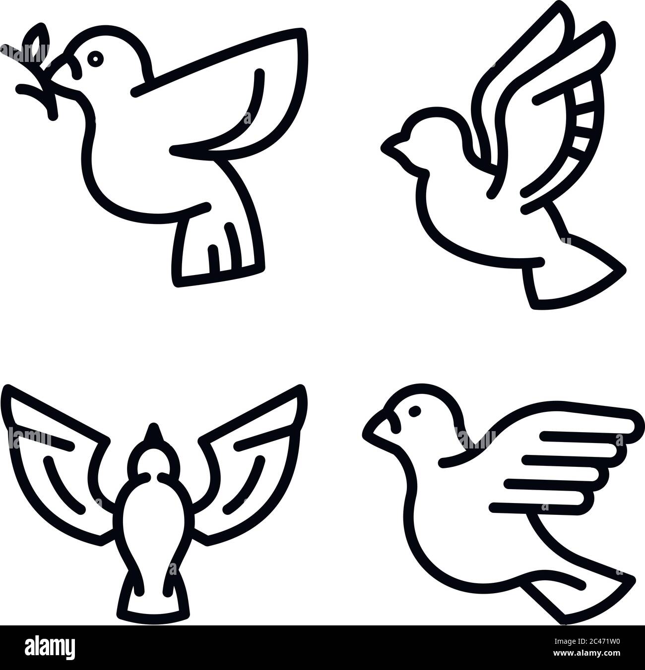Dove icons set. Outline set of dove vector icons for web design ...