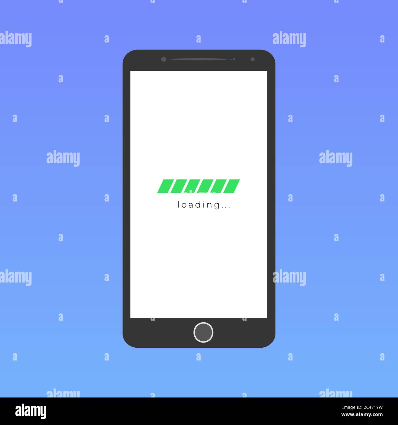 Smartphone screen and loading icon, blue screen background, vector ...