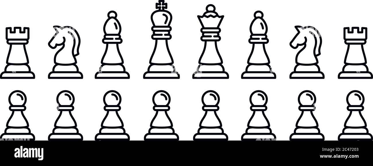 Chess icons set. Outline set of chess vector icons for web design ...