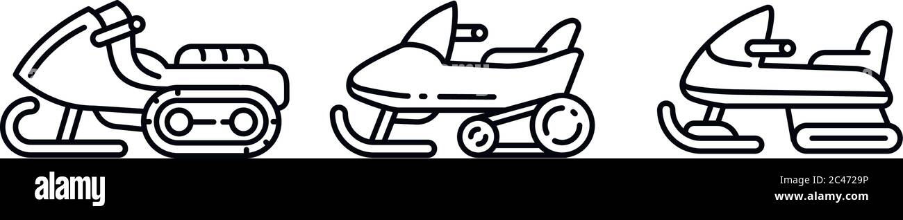 Snowmobile icons set. Outline set of snowmobile vector icons for web ...