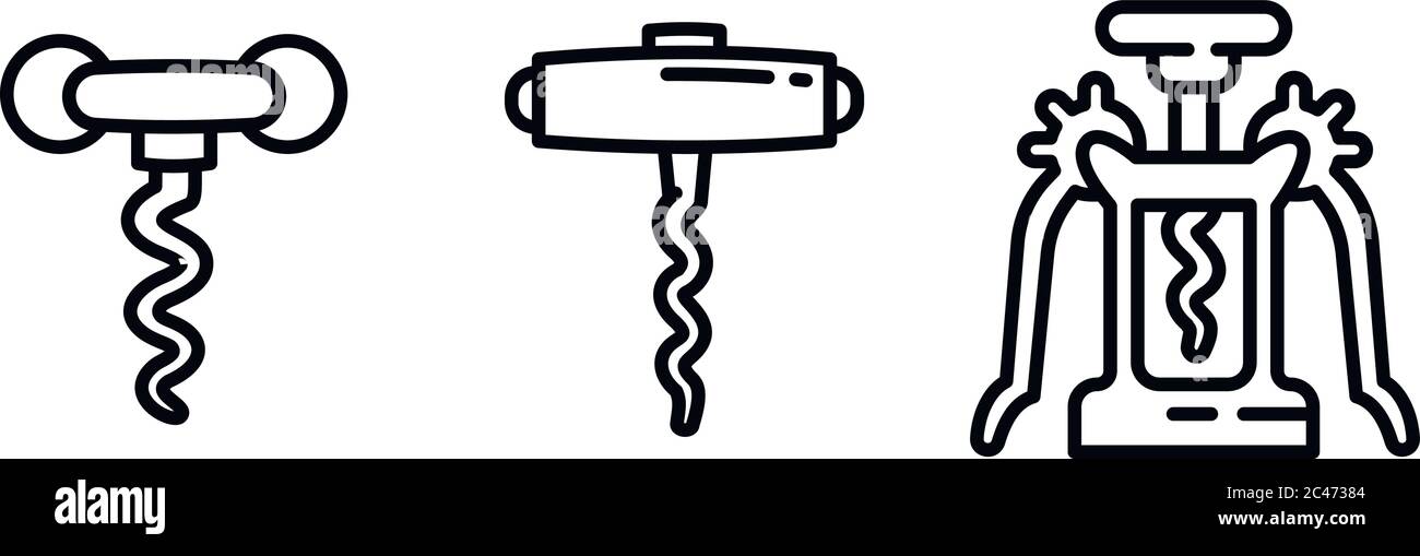 Corkscrew icons set. Outline set of corkscrew vector icons for web ...