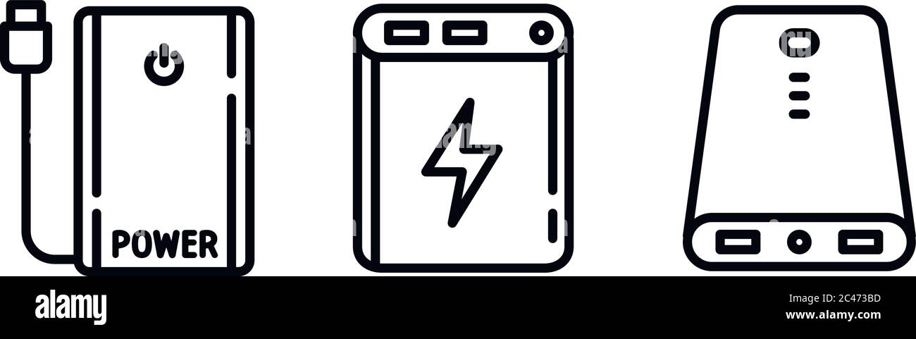 Power bank icons set. Outline set of power bank vector icons for web ...