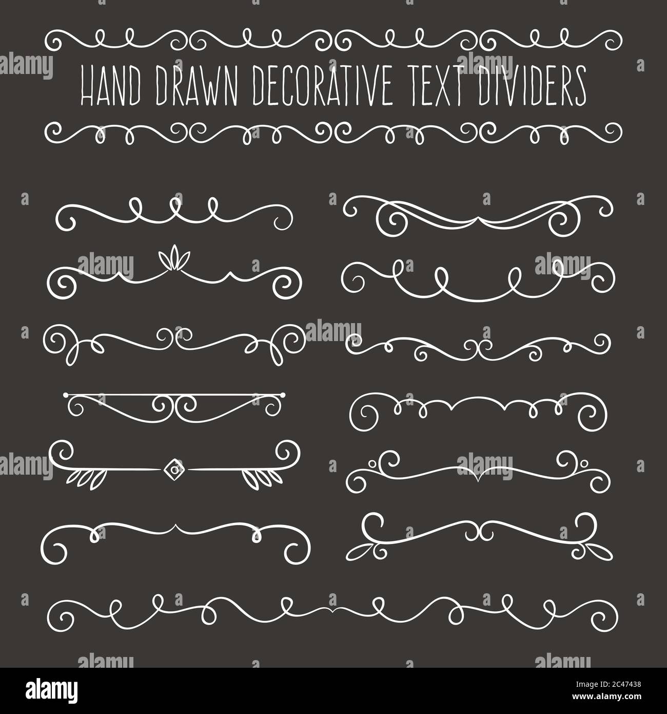 Calligraphic design set. 14 swirl single line ornaments. Hand drawn ...