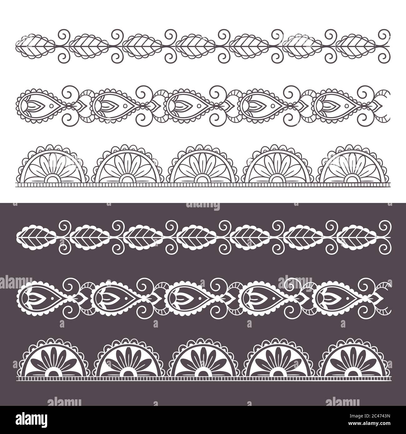 Ornamental seamless borders set. Vector set with abstract floral ...