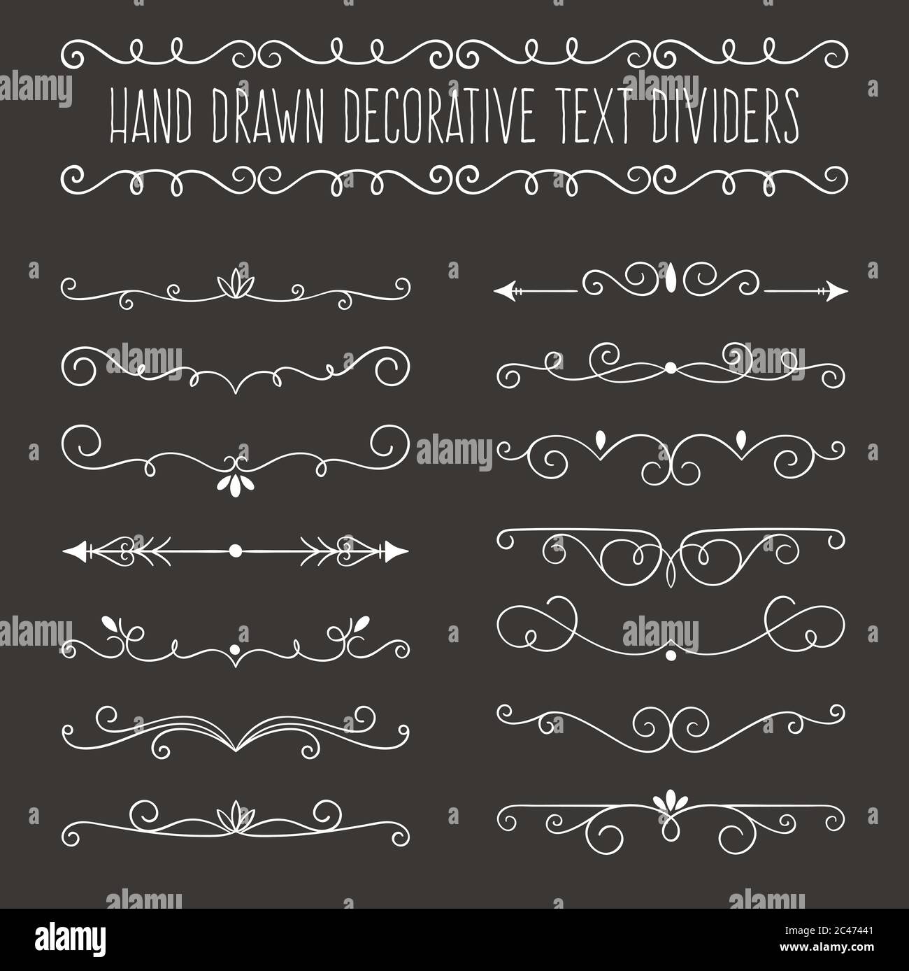Calligraphic design set. 14 swirl single line ornaments. Hand drawn ...