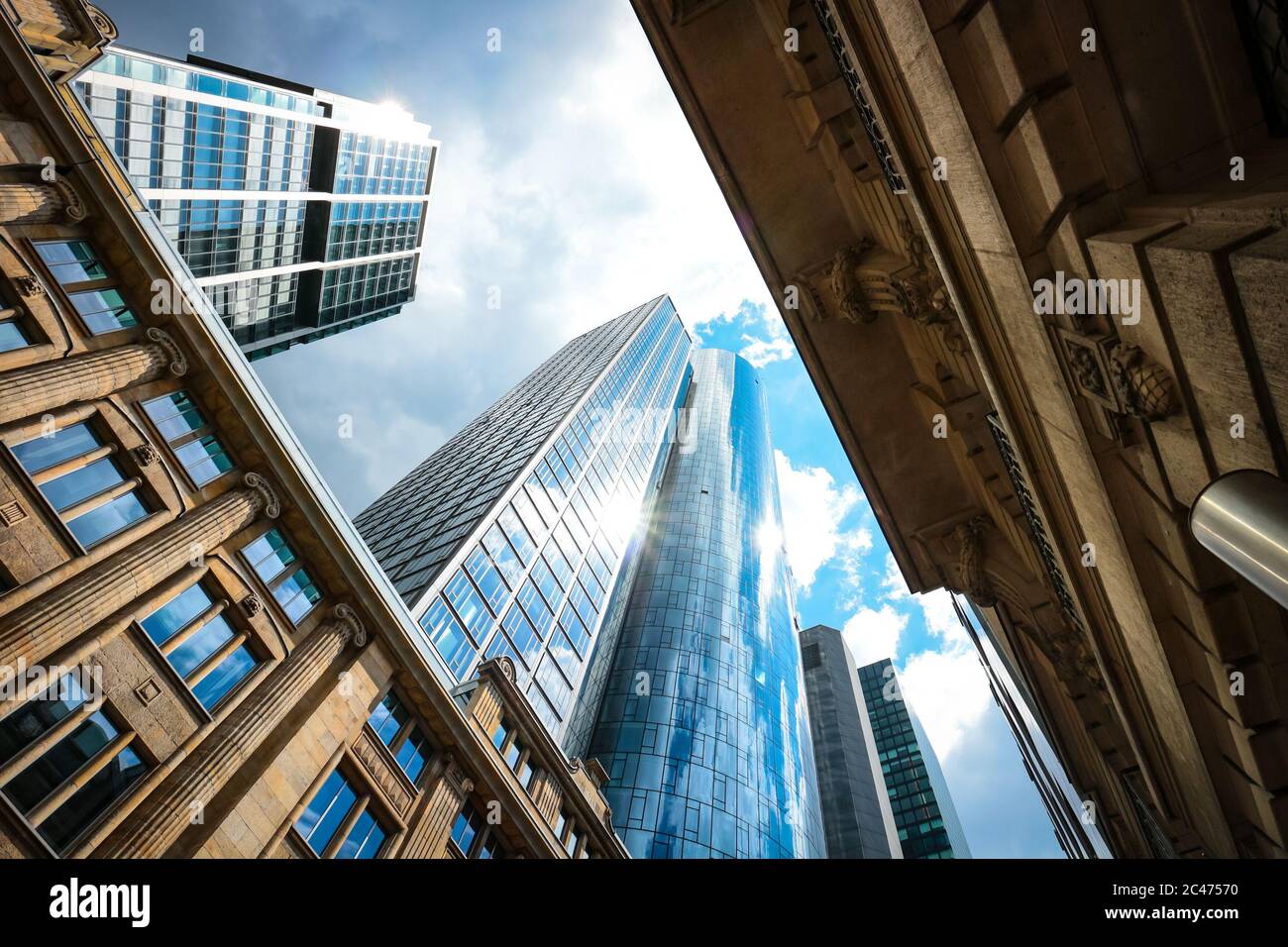 Eurotheum, Maintower and Omniturm skyscrapers rise up behind historical ...