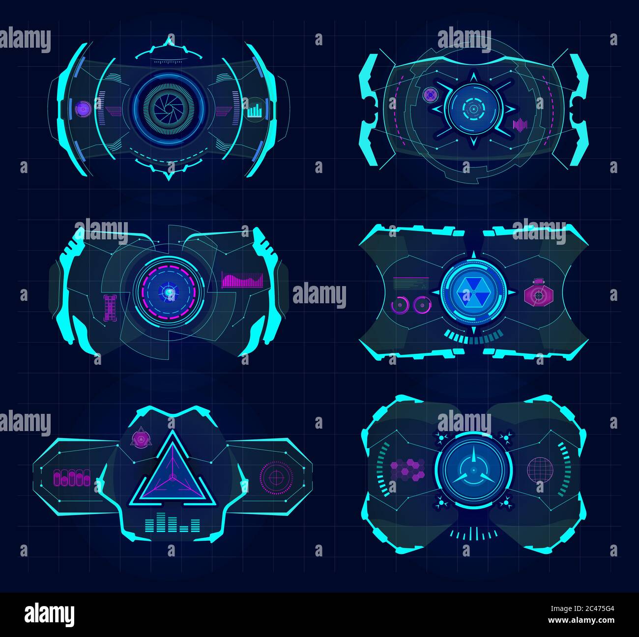 Futuristic virtual screen. Hud technology frame, virtual tracking aim ...