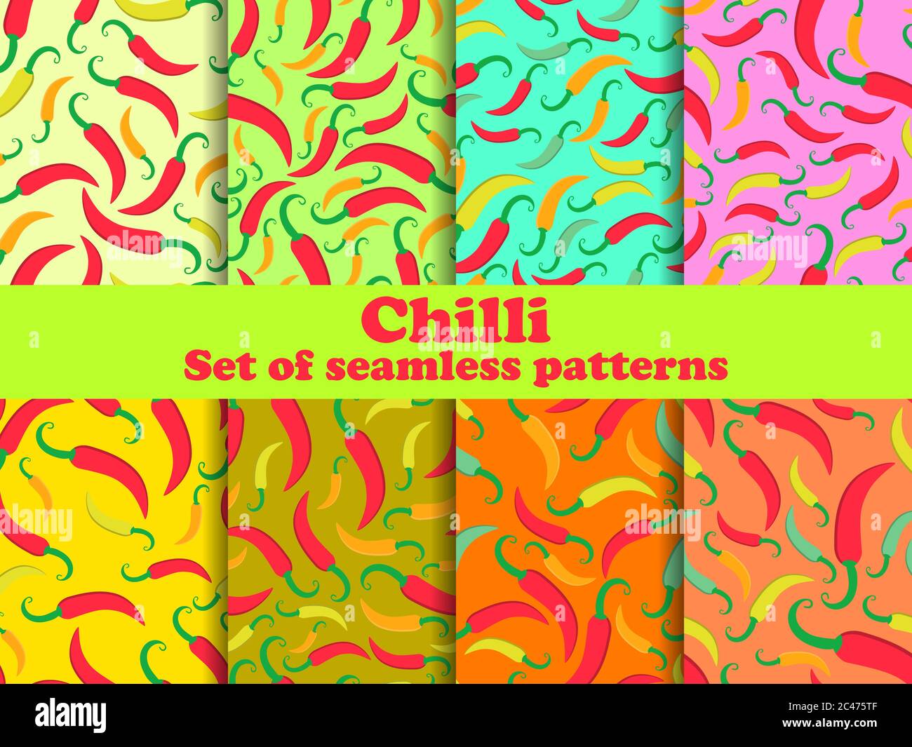 Chili pepper set of seamless patterns. Spice that piquants dishes ...