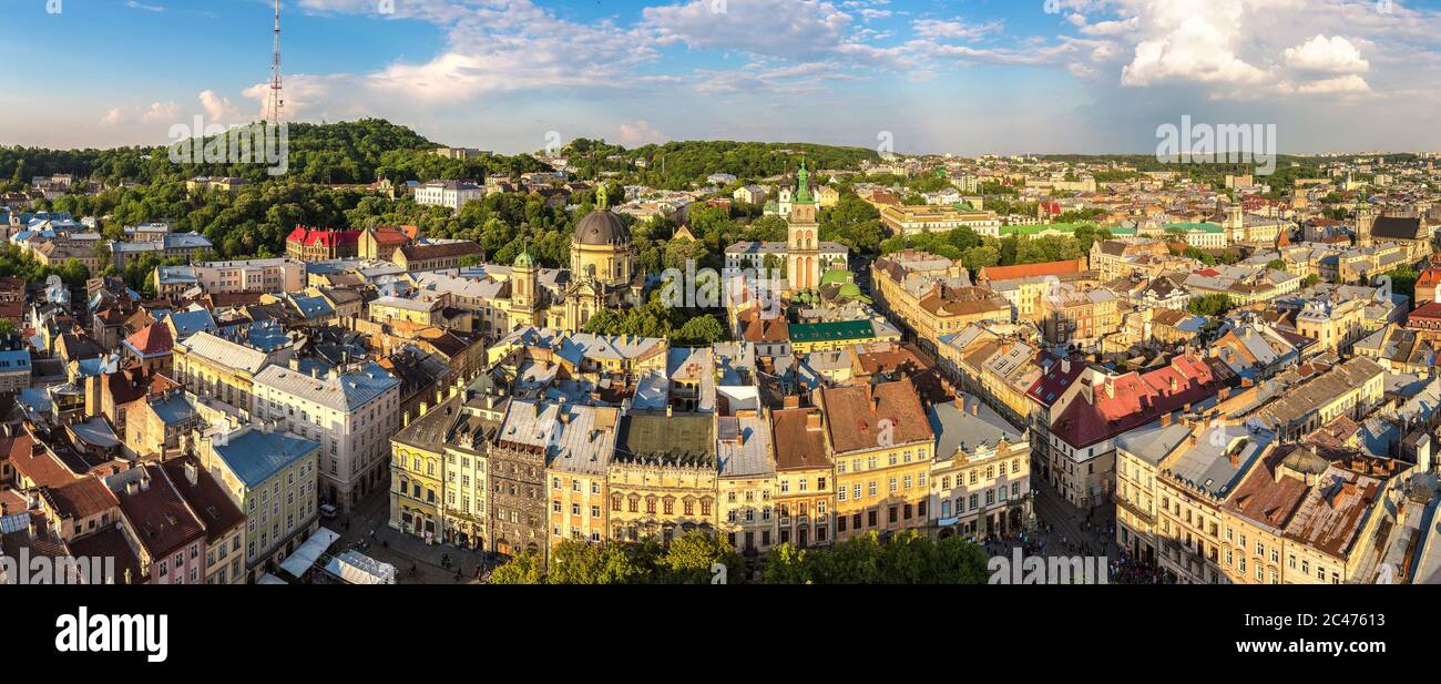 Panoramic view of Lviv in a beautiful summer day, Ukraine Stock Photo ...