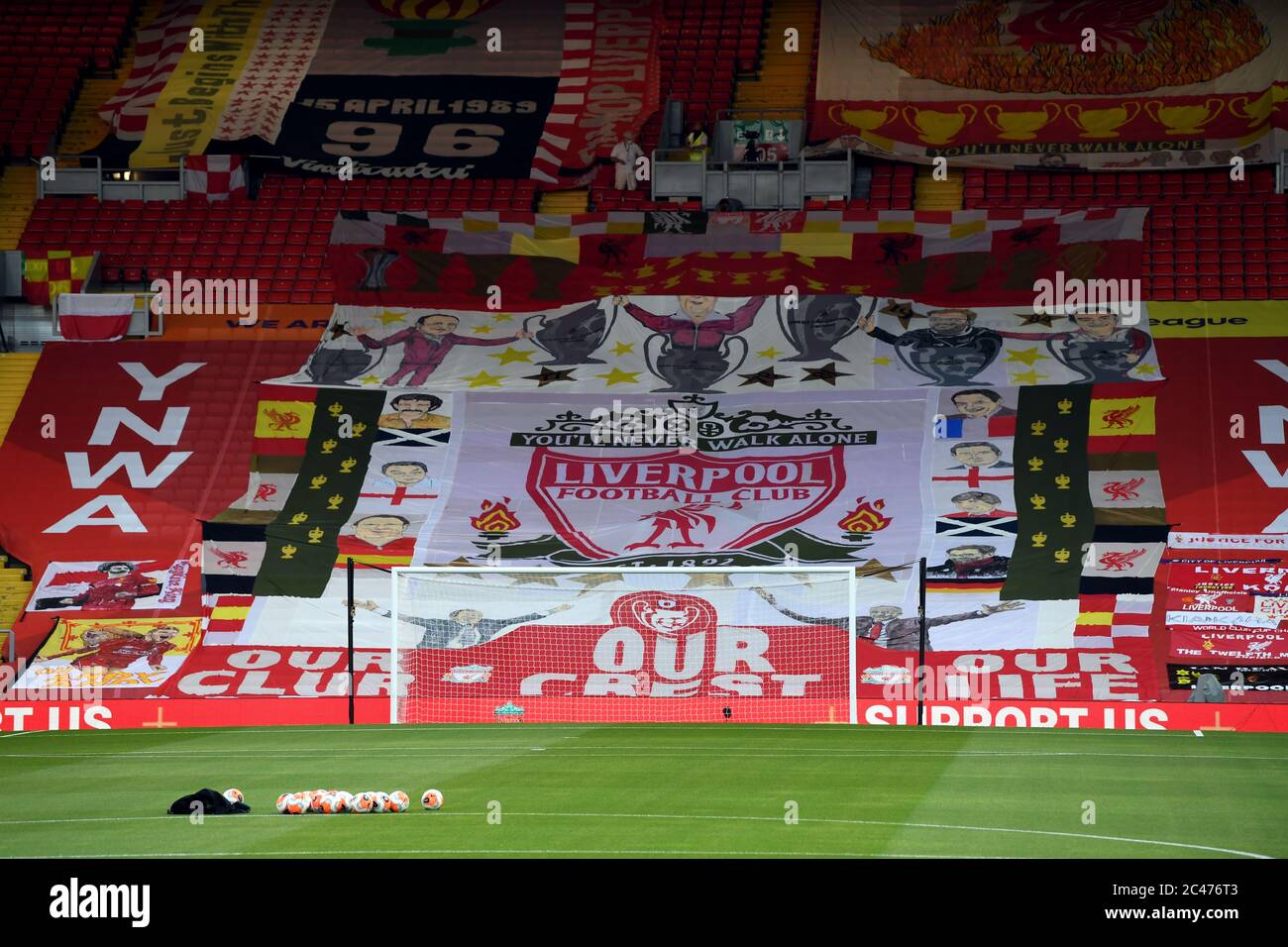 Banners in the Kop end ahead of the Premier League match at Anfield ...