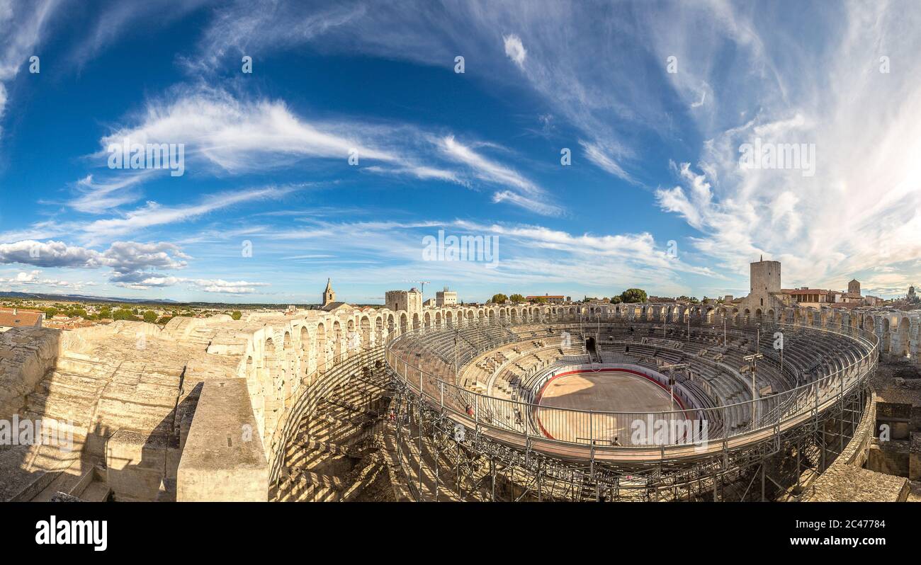 Arena and roman amphitheatre in Arles, France in a beautiful summer day ...