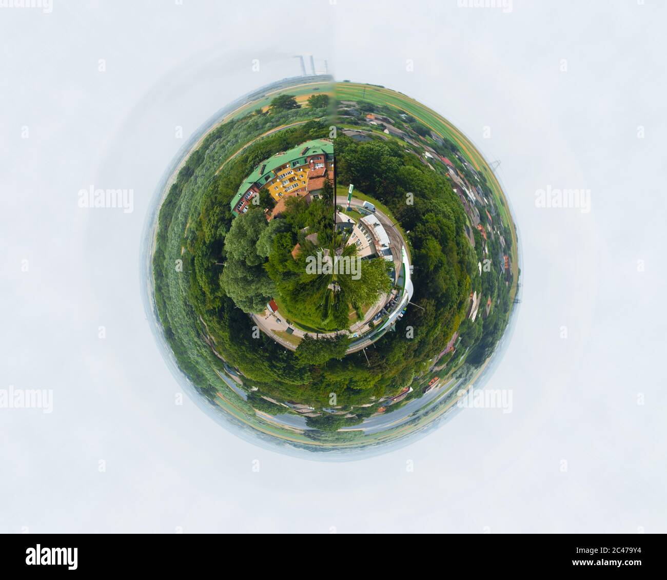 Circular panorama of the city houses from the hill Stock Photo - Alamy