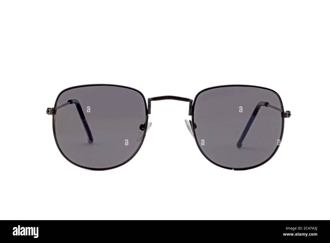 Black rectangular sunglasses with round bottom clear lenses and thin ...