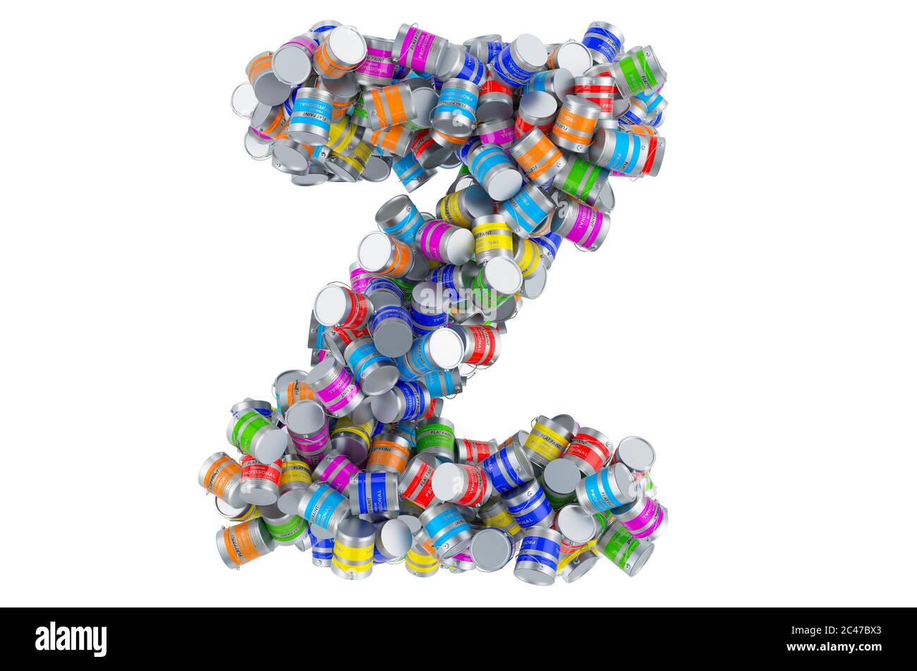 Letter Z from colored paint cans, 3D rendering isolated on white ...