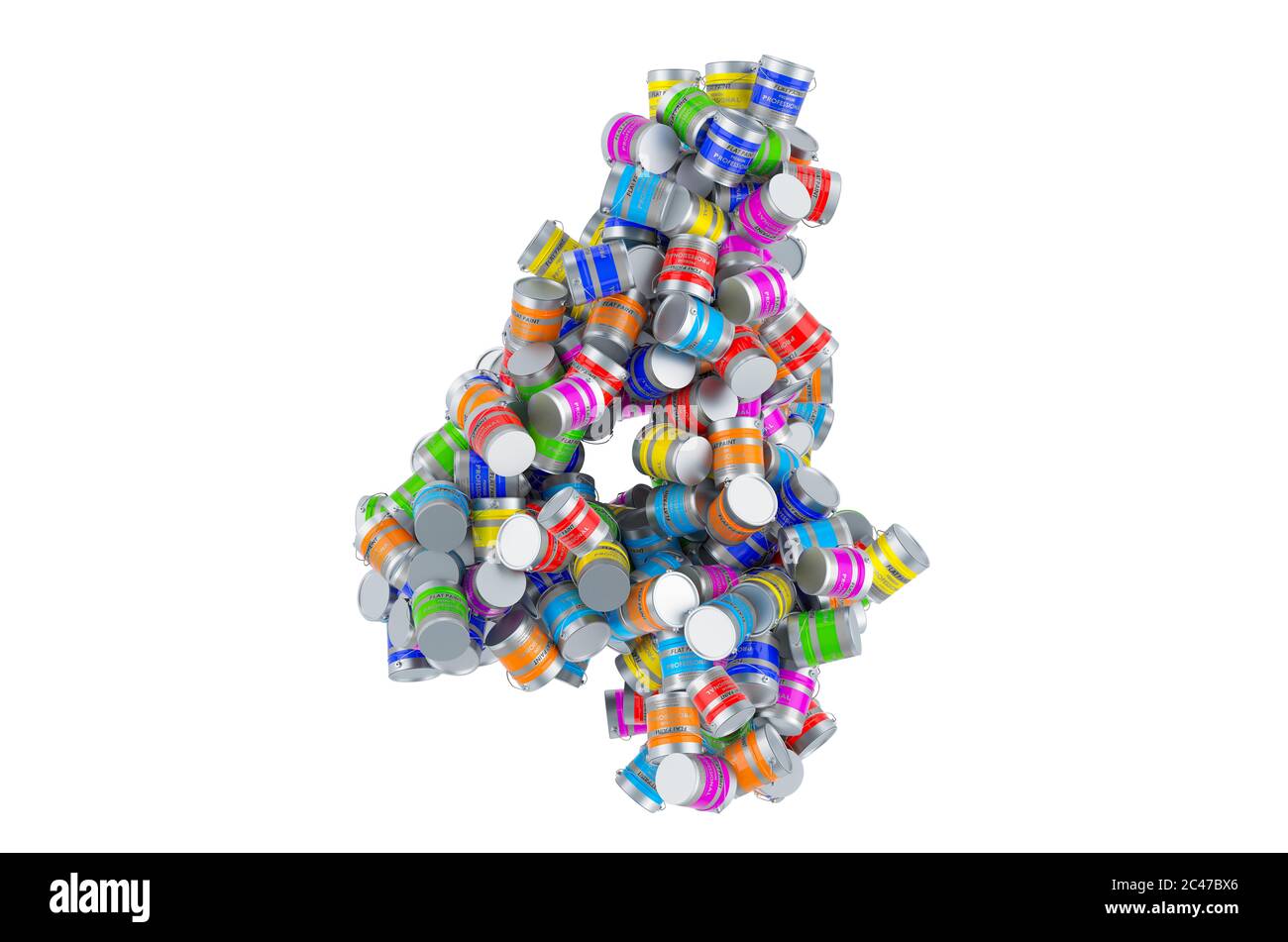 Number 4 from colored paint cans, 3D rendering isolated on white ...