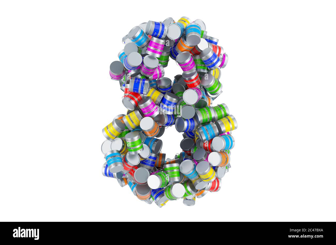 Number 8 from colored paint cans, 3D rendering isolated on white ...