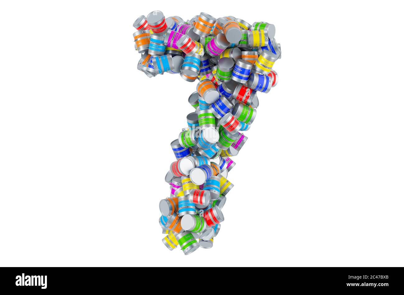 Number 7 from colored paint cans, 3D rendering isolated on white ...