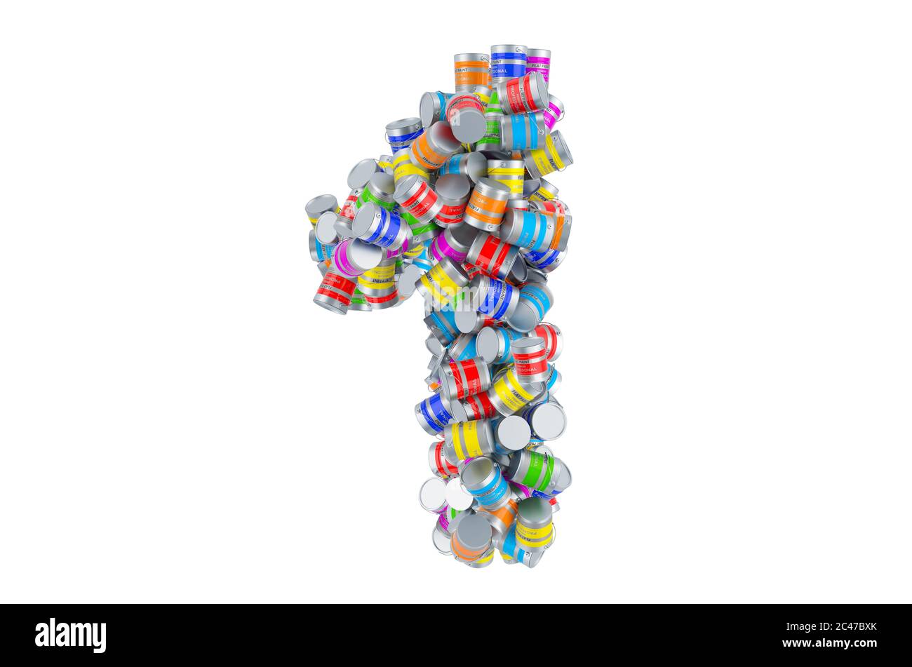 Number 1 from colored paint cans, 3D rendering isolated on white ...