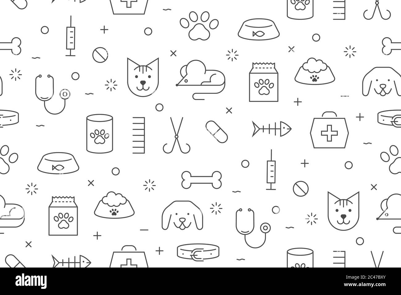 Pet shop, types of pets. Pattern set of flat vector icons with a thin ...