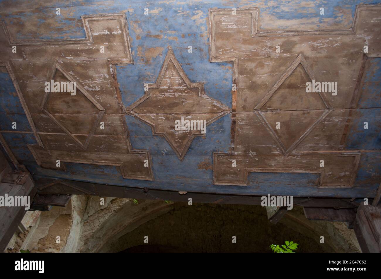 wooden patterns in the old abandoned ruined roman catholic church Stock ...