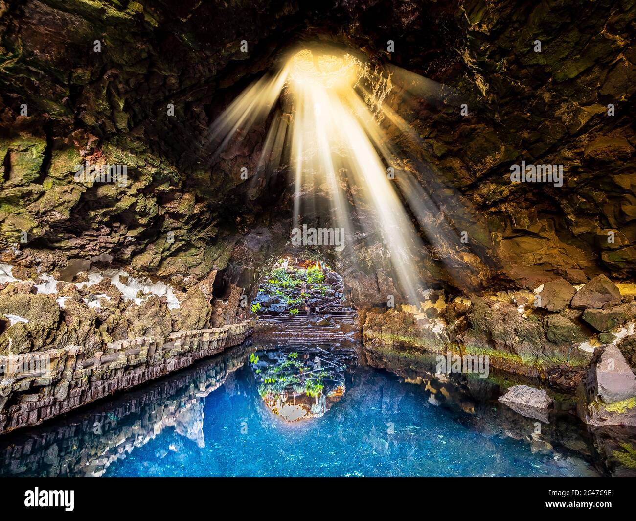 Cave Jameos del Agua, natural cave and pool created by the eruption of ...