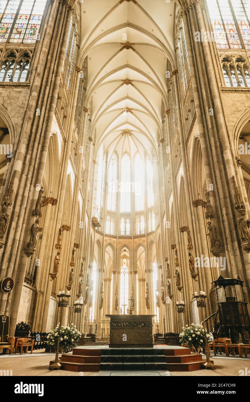 Vertical shot of the insides of Cologne Cathedral in Germany Stock ...