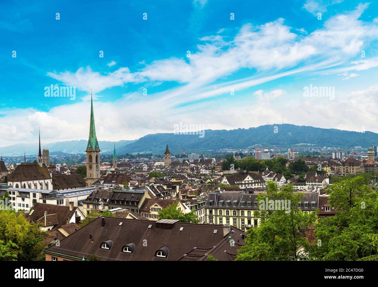 Panoramic aerial view of Zurich in a beautiful summer day, Switzerland ...