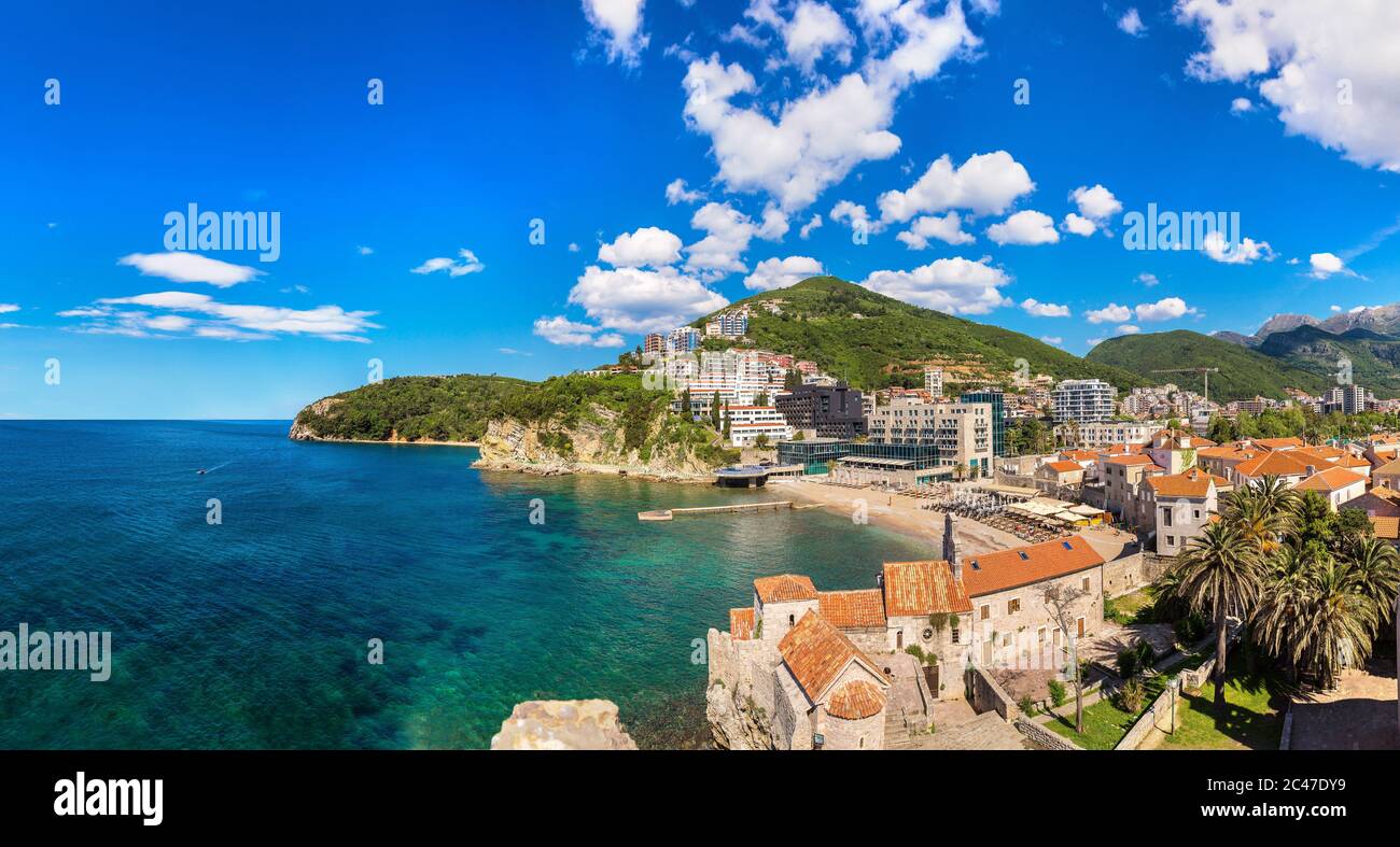 Panorama of Old town in Budva in a beautiful summer day, Montenegro ...
