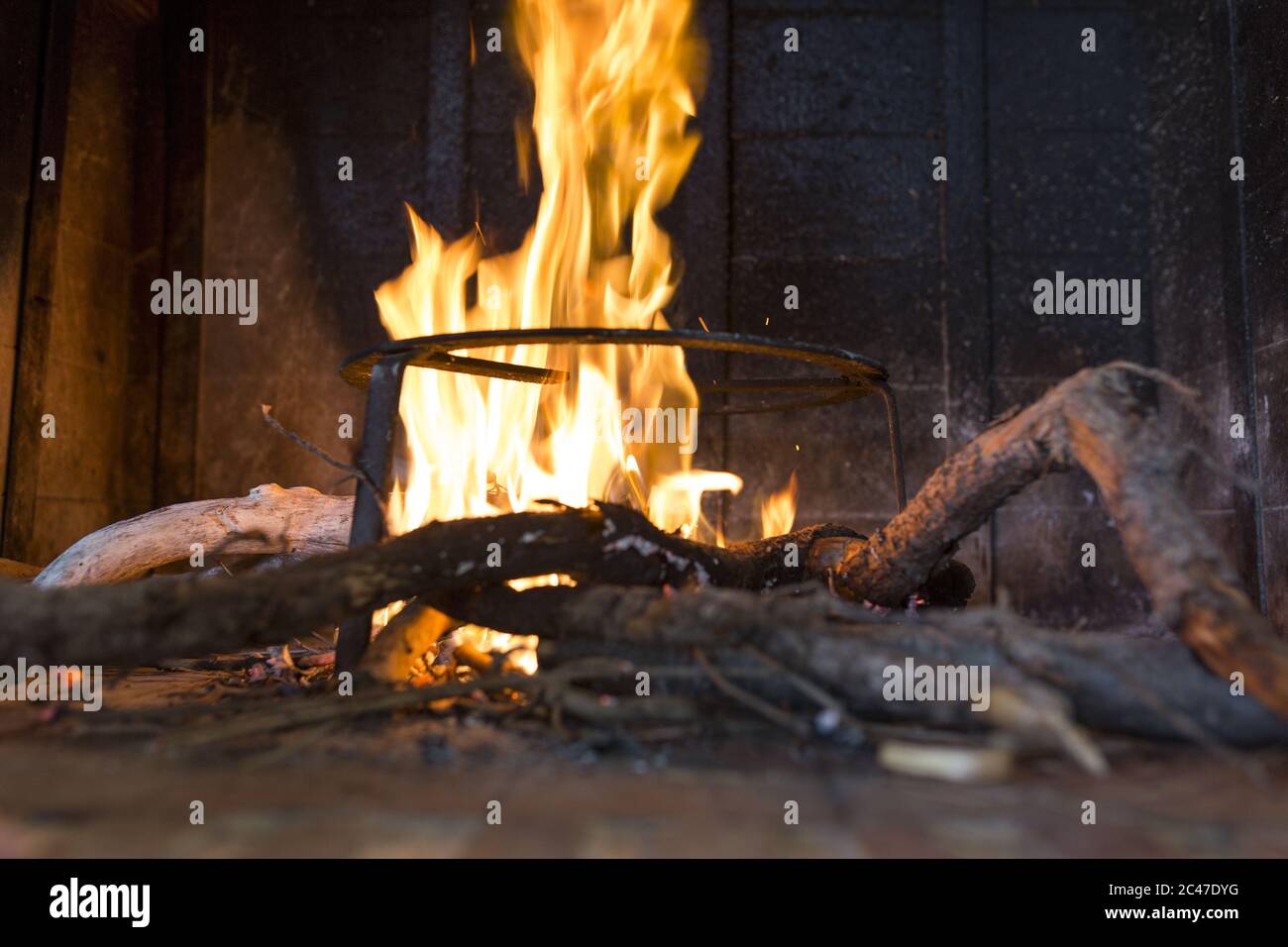 Shot of burning wood branches Stock Photo - Alamy